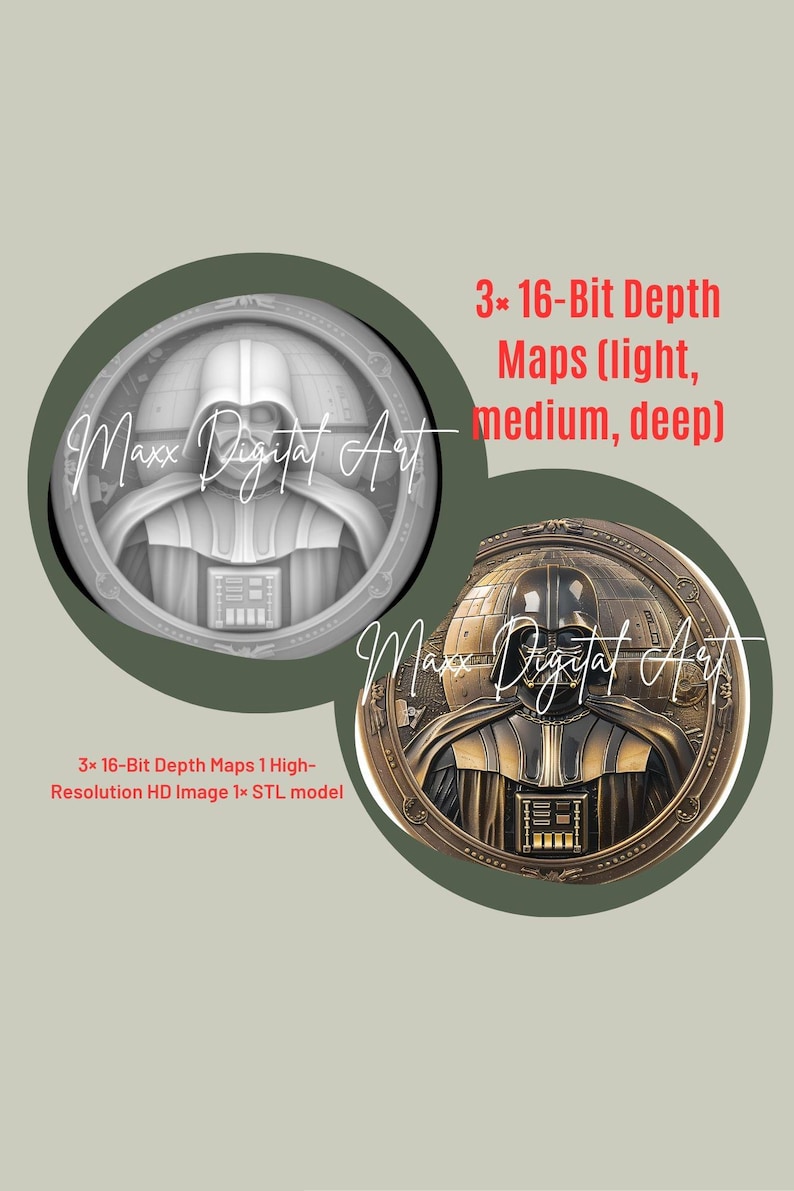 Darth Vader Coin Depth Map Bundle (16-bit) — 3 Variations + 1 STL + 1 HD Image | Laser Engraving ...