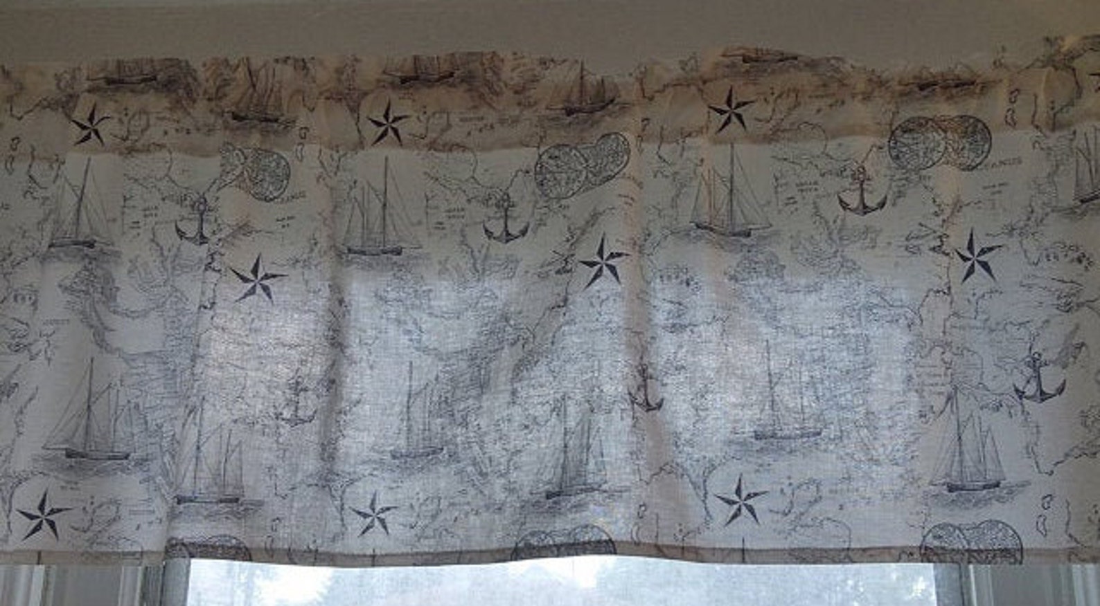 SAILBOAT NAUTICAL VALANCE 44 Wide Unlined Navy and - Etsy