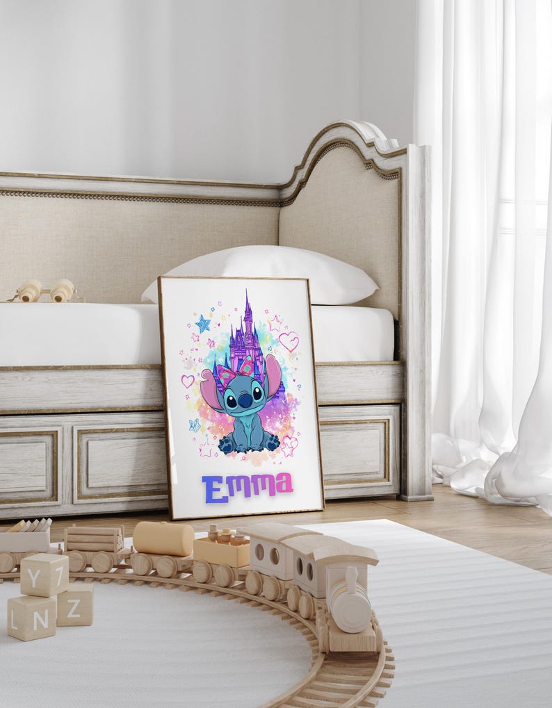 Personalized Name Lilo & Stitch Watercolor Nursery Wall Art Print ...