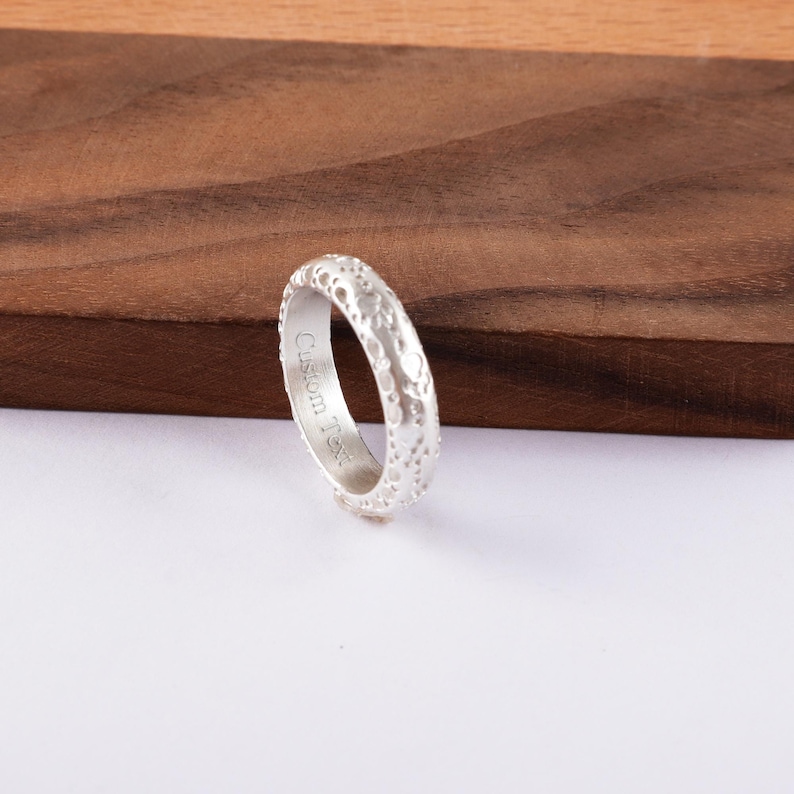 Sterling Silver Paw Print Ring, Custom Engraved Pet Rings for Cat Lover ...
