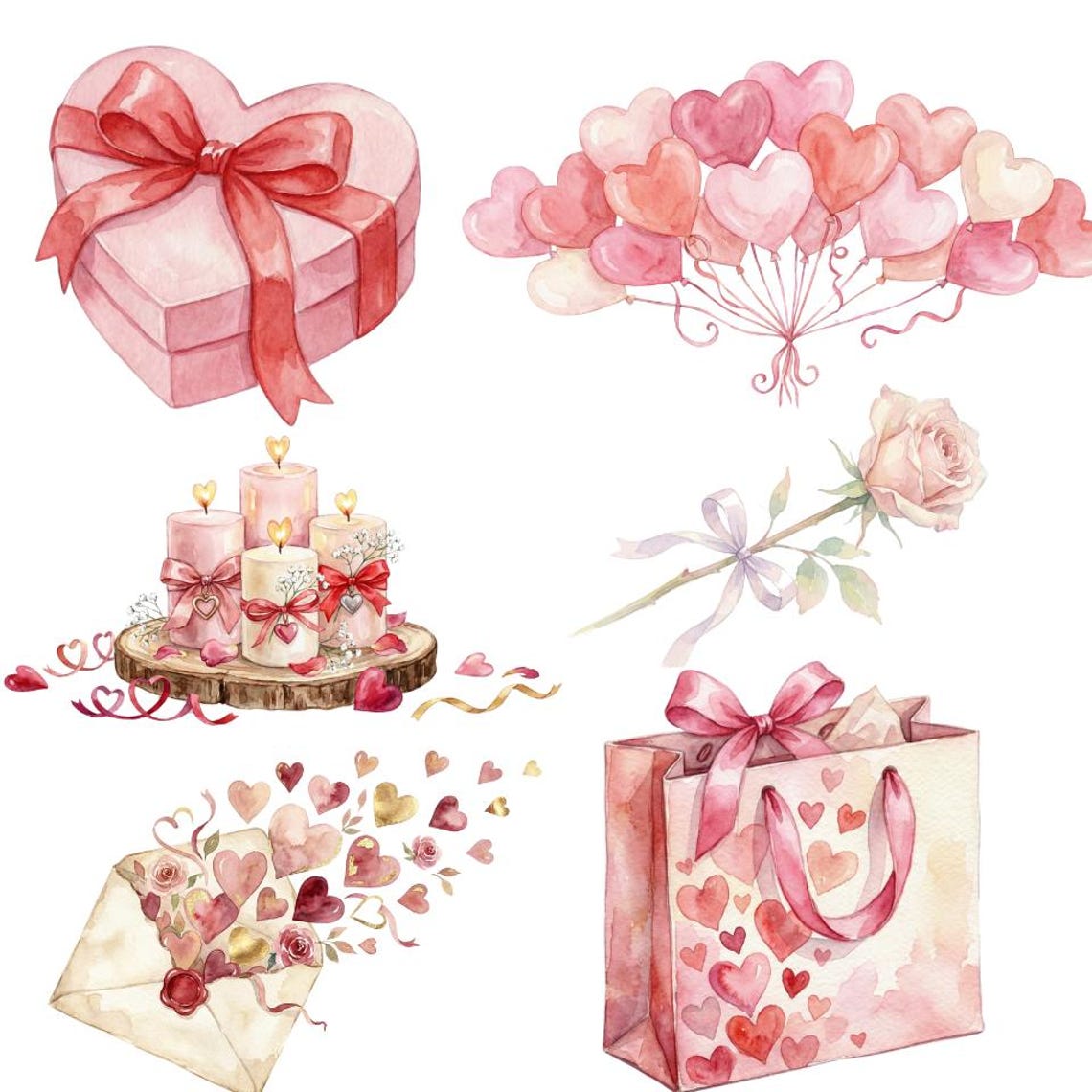 Watercolor Pink Teddy Bear Clipart: Valentine's Day PNG Set (digital ...