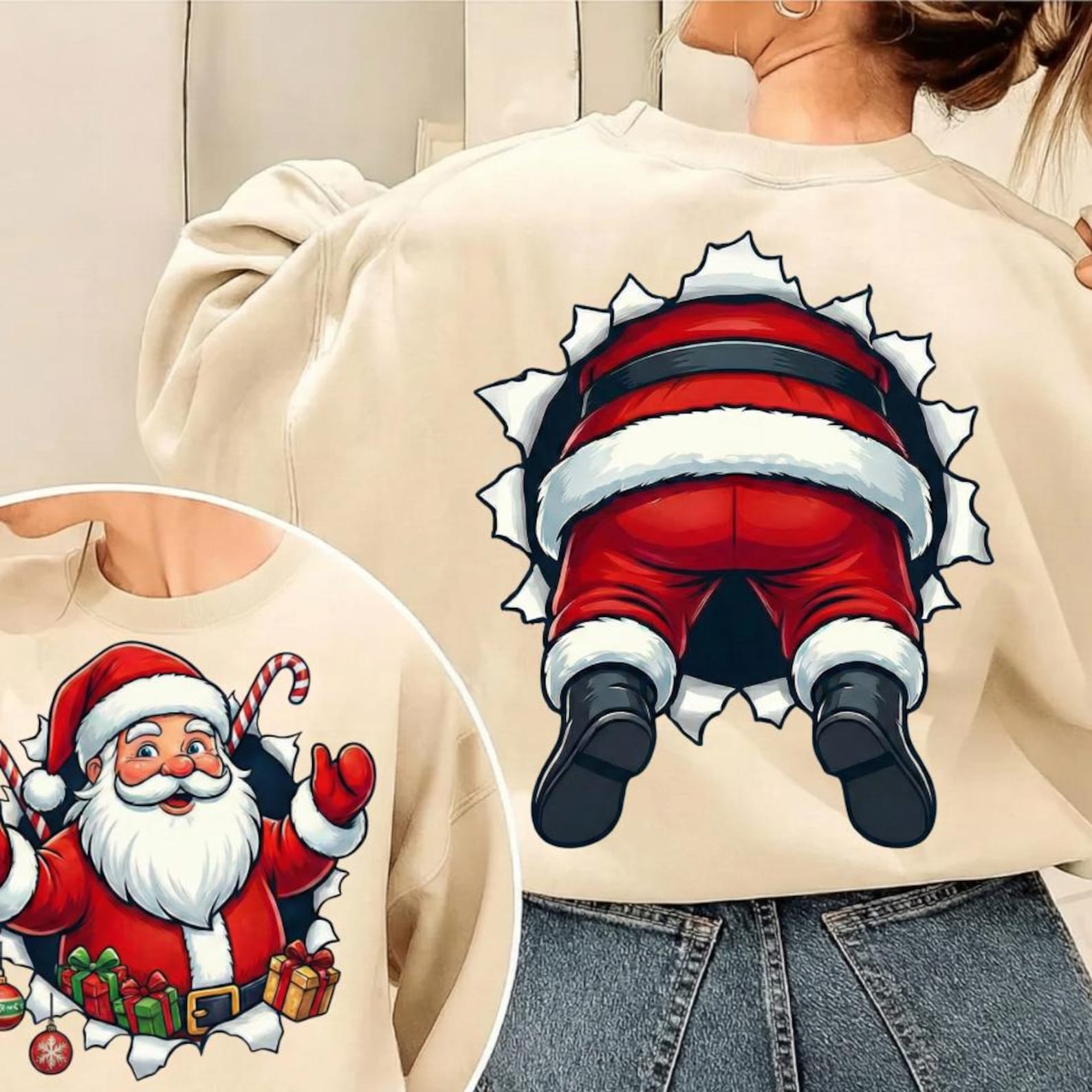 Santa Front and Back Christmas Png, Funny Xmas PNG, Festive Sublimation ...