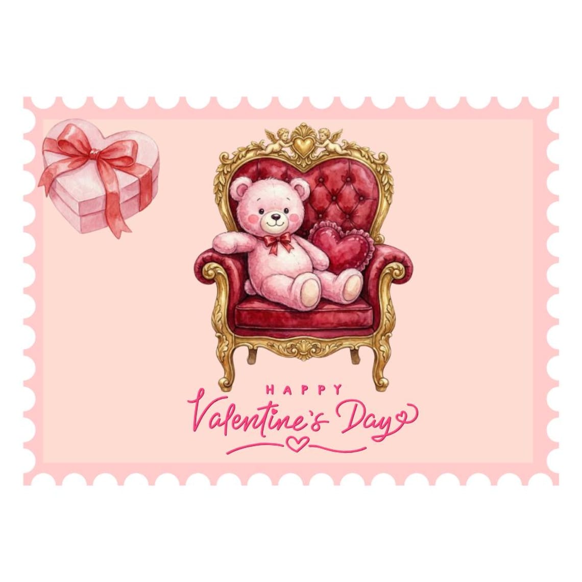 Watercolor Pink Teddy Bear Clipart: Valentine's Day PNG Set (digital ...