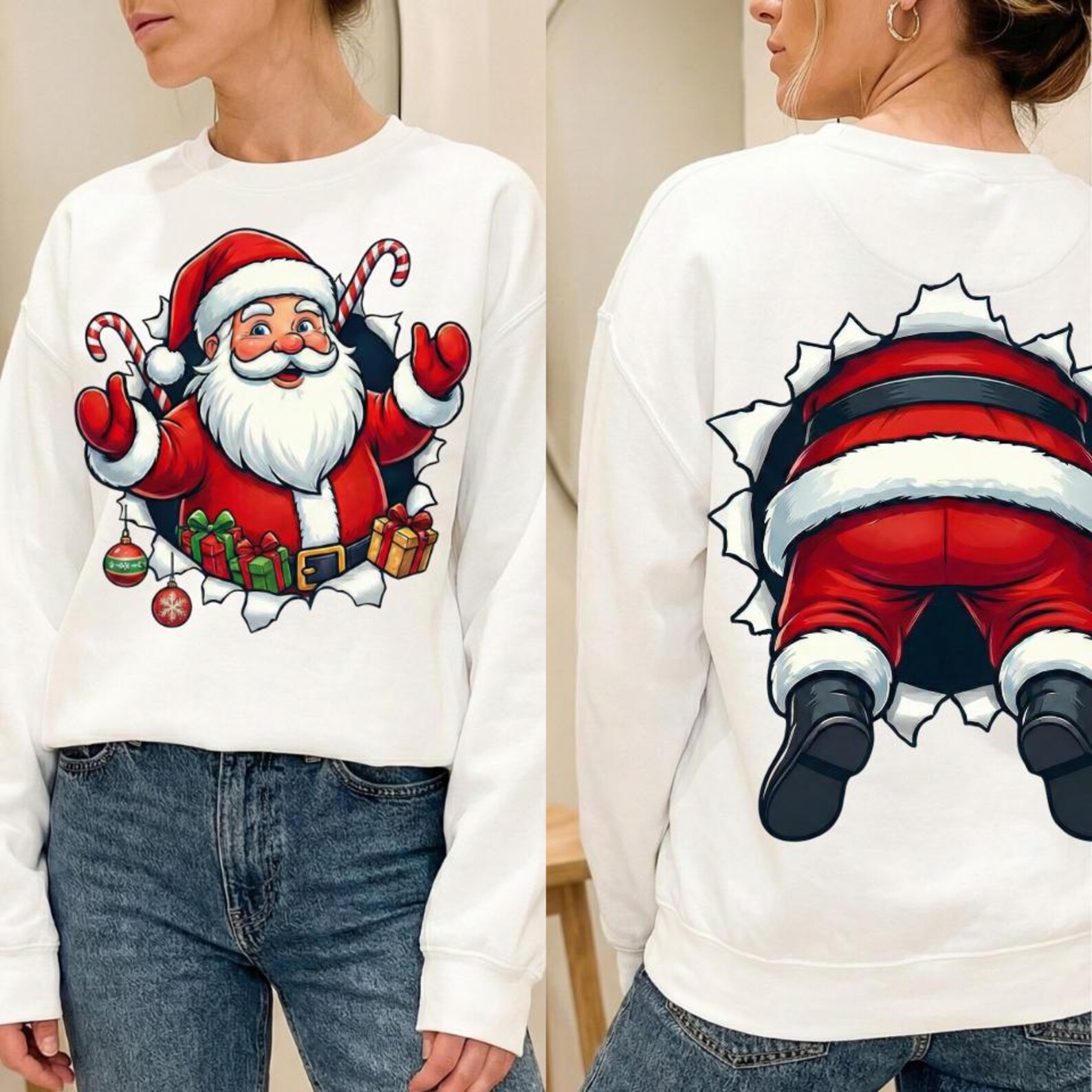 Santa Front and Back Christmas Png, Funny Xmas PNG, Festive Sublimation ...