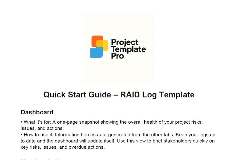 Ultimate RAID Log Template (excel & Google Sheets) Risks, Issues ...