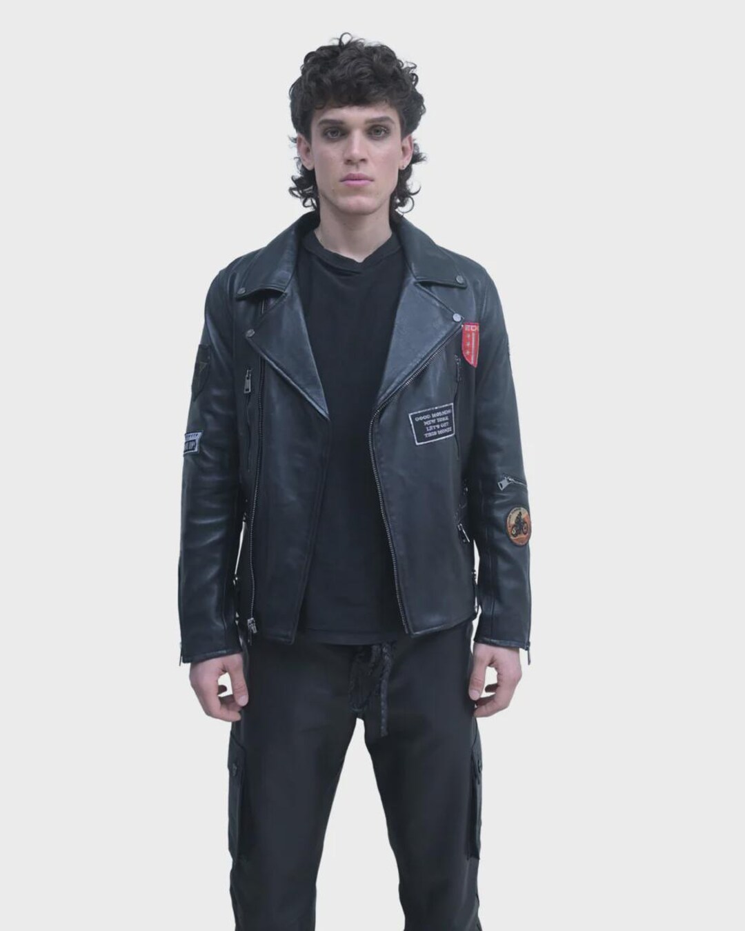 Black Leather Biker Jacket: Red Peace Symbol - Billy Lord Original - Etsy