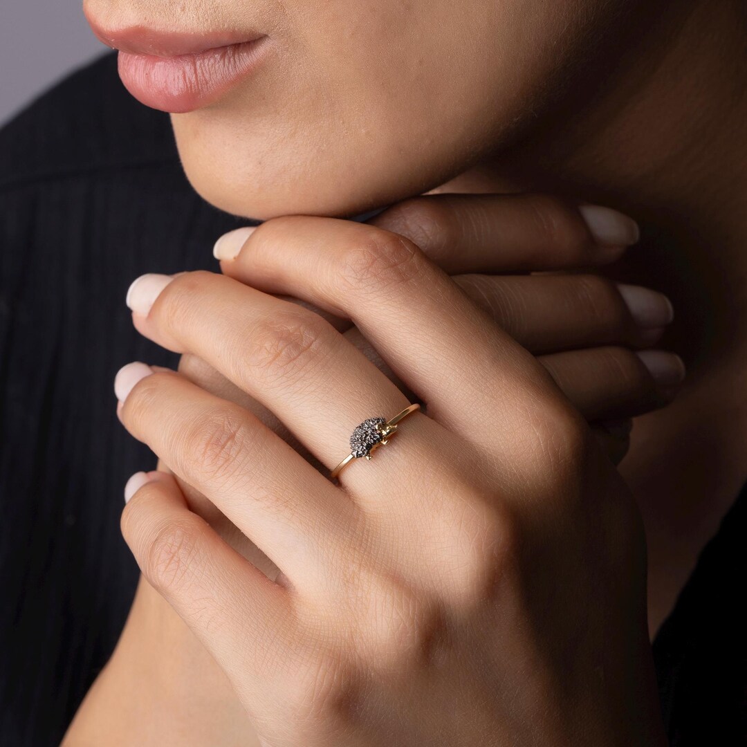 14K Solid Gold Hedgehog Ring – Cute Animal Jewelry for Hedgehog Lovers ...