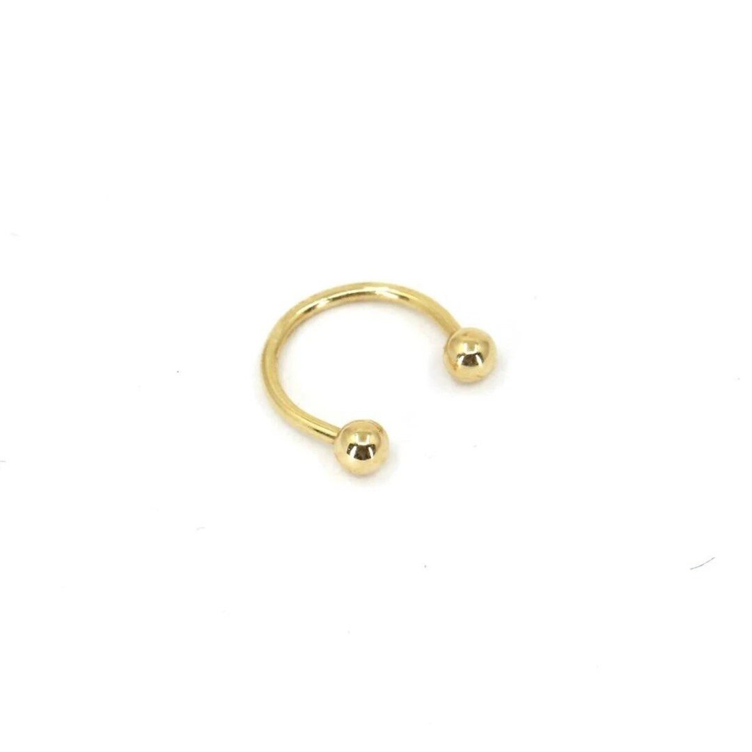 14K Solid Gold Open Ball Ring – Real Gold Hoop Piercing, Dainty Nose or ...