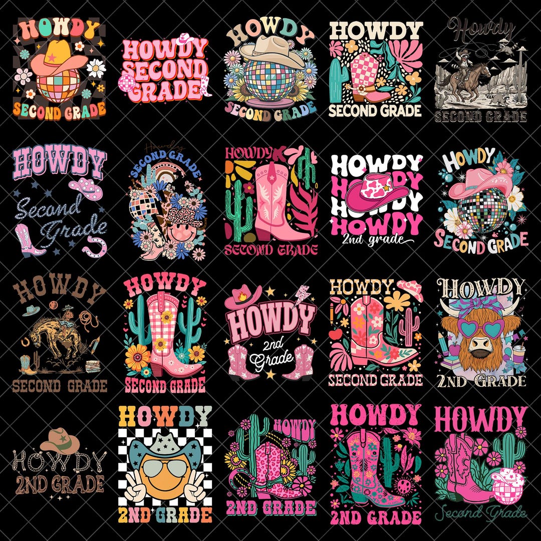 Howdy 2nd Grade Western Cowgirl PNG Bundle, Retro Back to School ...