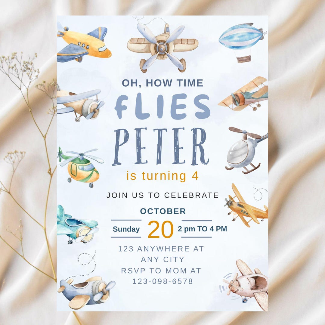 Editable Airplane Birthday Invitation Template, Airplane Invitation ...