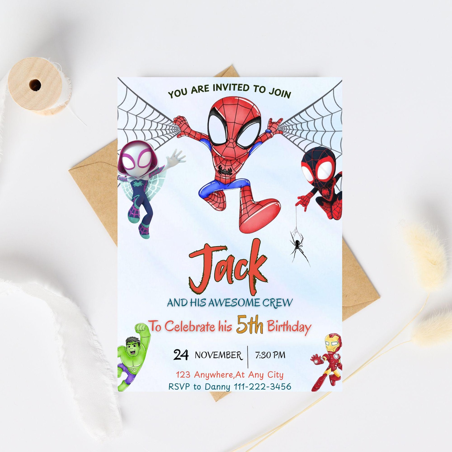 Spidey and His Amazing Friends Birthday Invitation Spidey Invitation ...