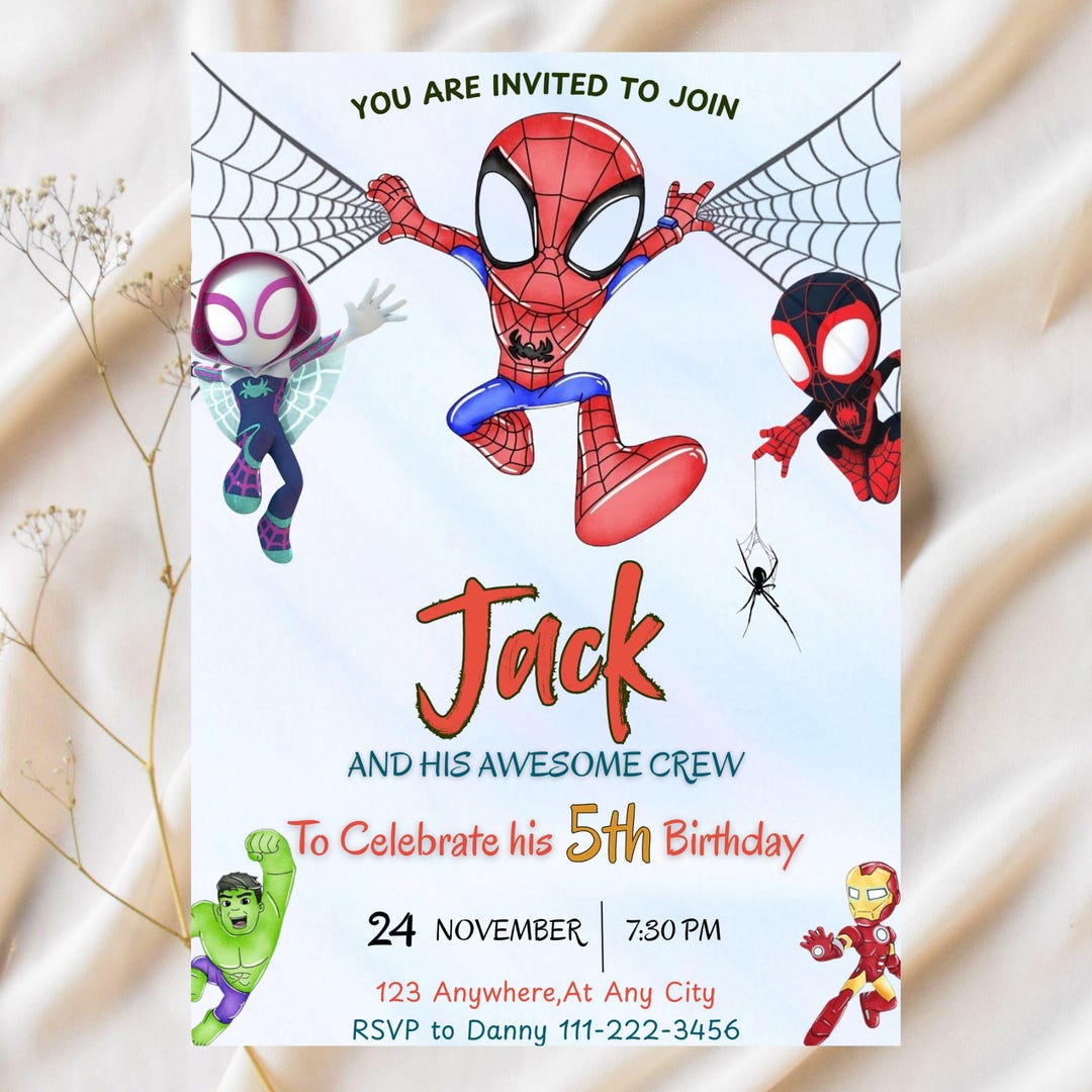 Spidey and His Amazing Friends Birthday Invitation Spidey Invitation ...