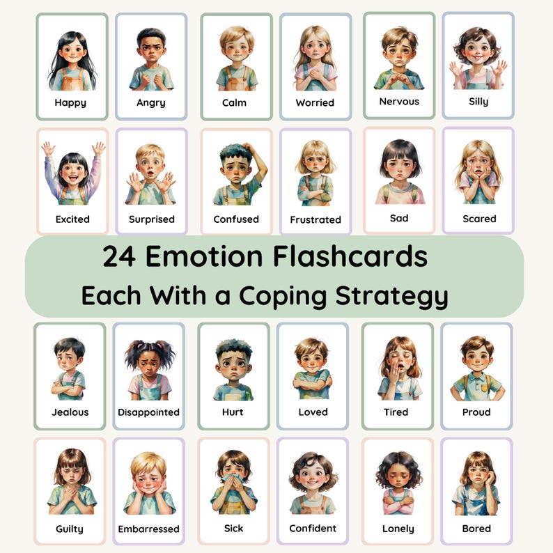 Printable Emotion Flashcards for Kids | SEL Calm Down Cards + Coping ...