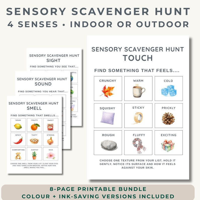 Gentle Sensory Scavenger Hunt Printable, 4 Senses Indoor Outdoor ...