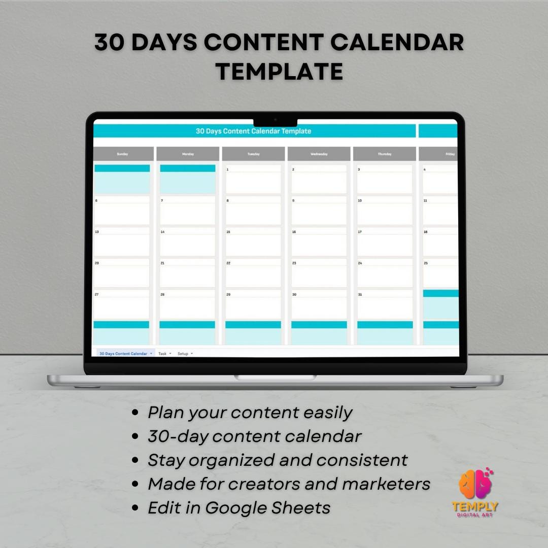 30-day Content Calendar Template: Google Sheets Social Media Planner ...