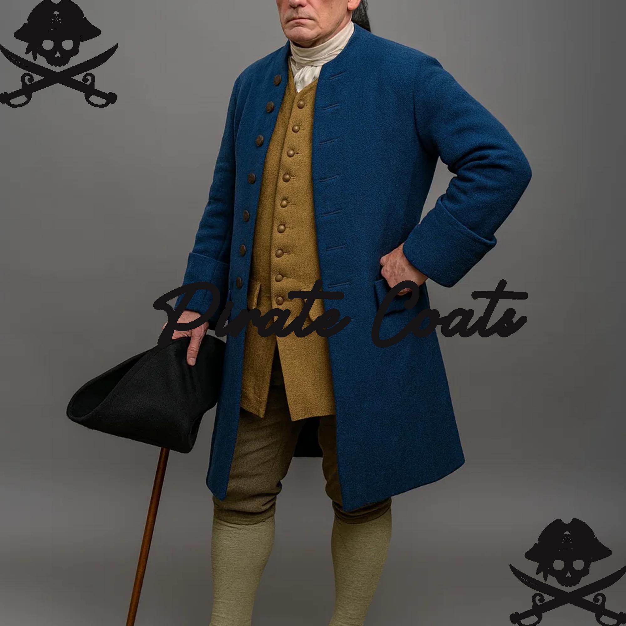 Men’s 18th Century Colonial Frock Coat – Victorian Reenactment Navy ...