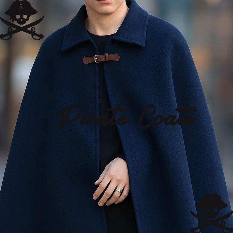 Men’s Navy Blue Wool Cloak – Gothic Medieval Cape, Clerical Cloak ...