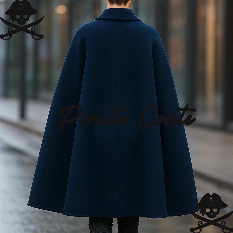 Men’s Navy Blue Wool Cloak – Gothic Medieval Cape, Clerical Cloak ...