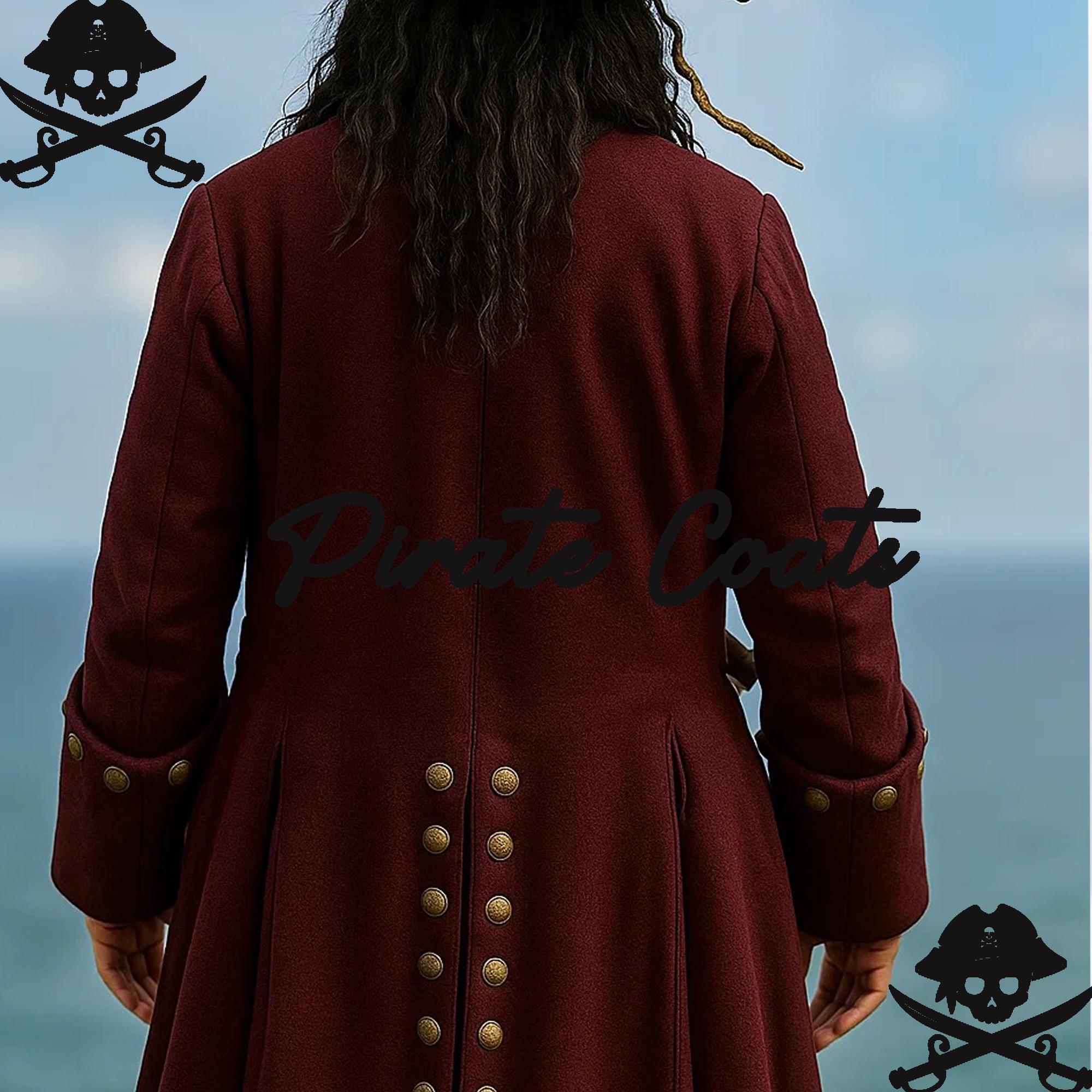 Captain Jack Sparrow Costume: Maroon Wool Pirate Coat Buccaneer Outfit ...