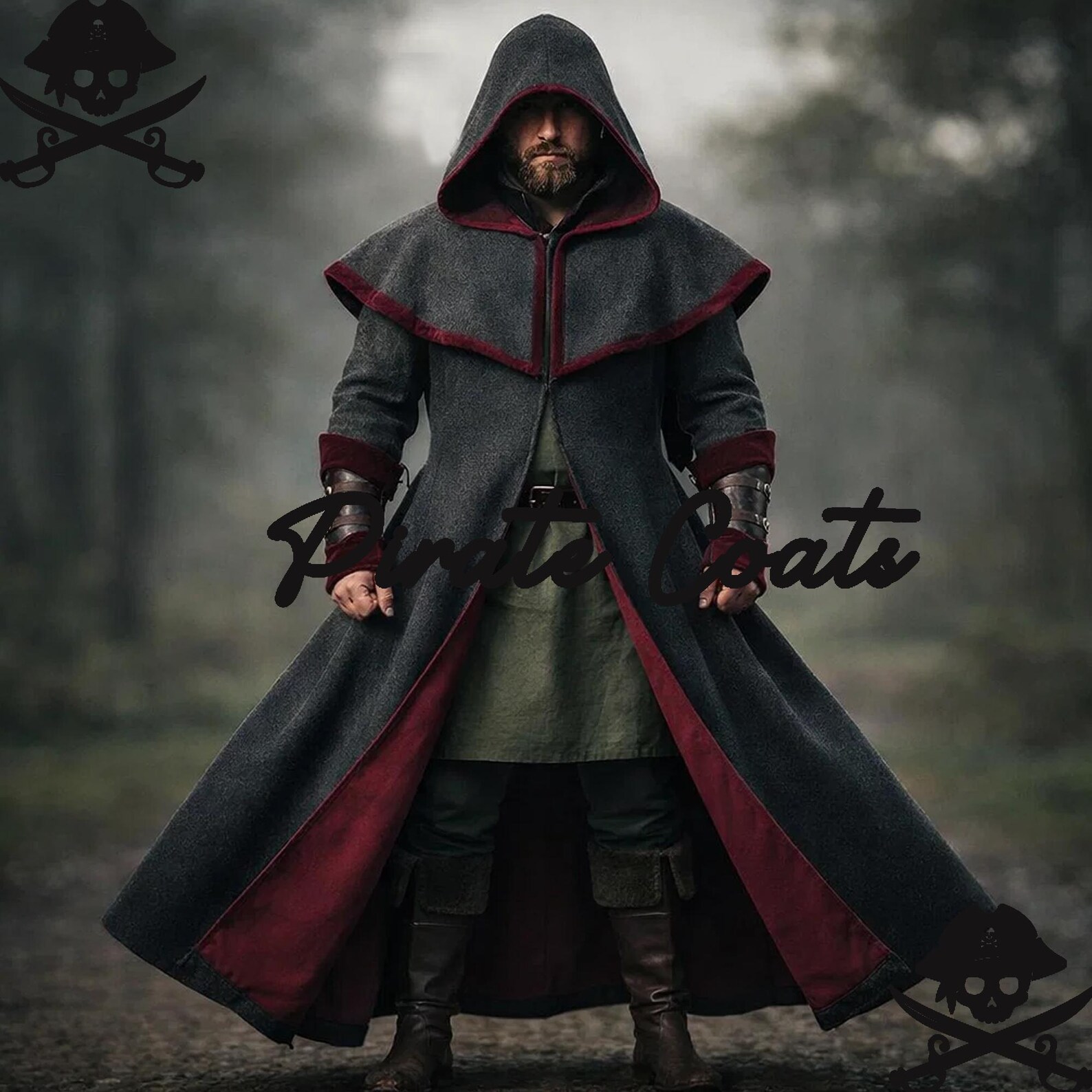 Medieval Hooded Long Coat: Gothic Ranger Cloak Overcoat, Victorian ...