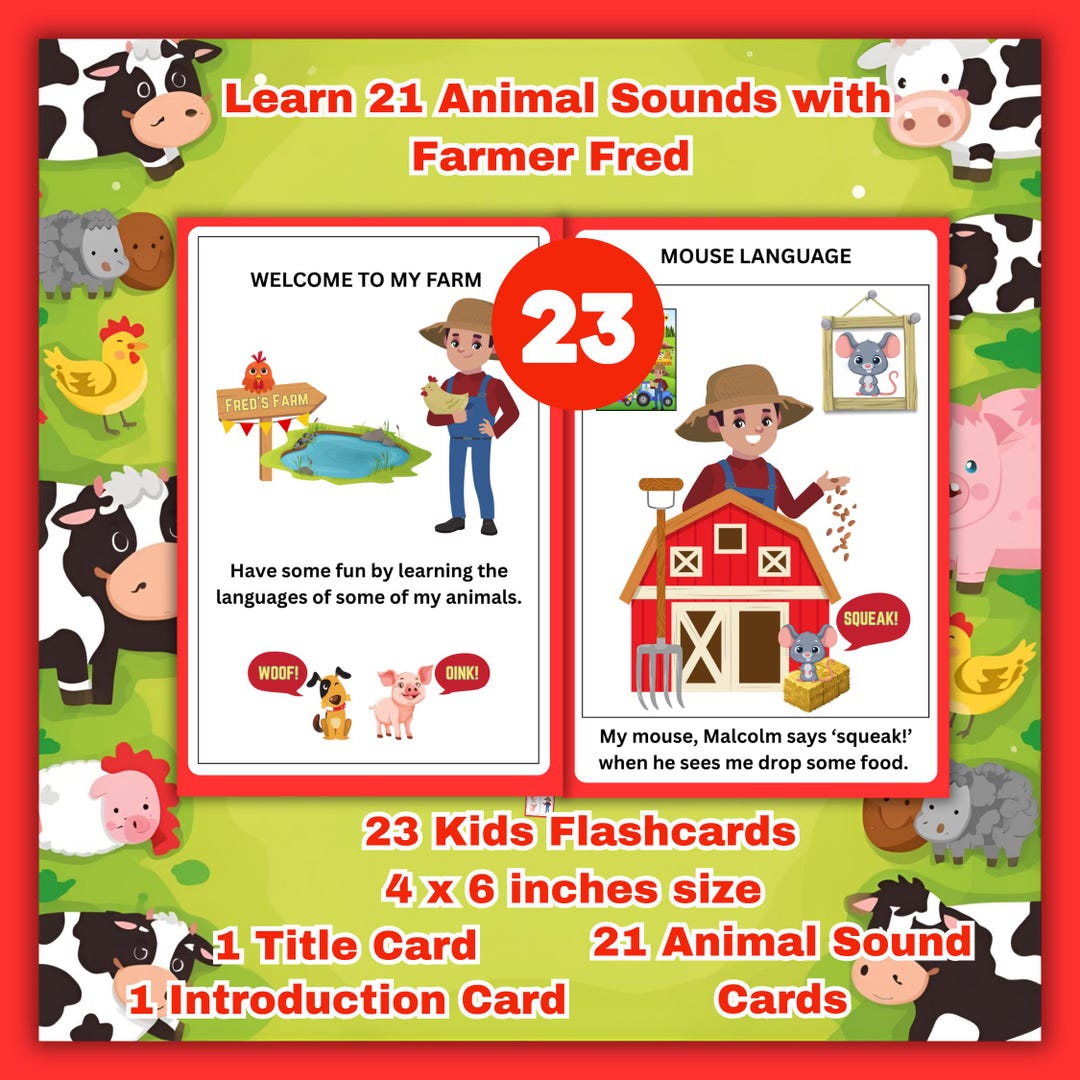Farm Animal Sounds Flashcards for Kids Printable Education School ...