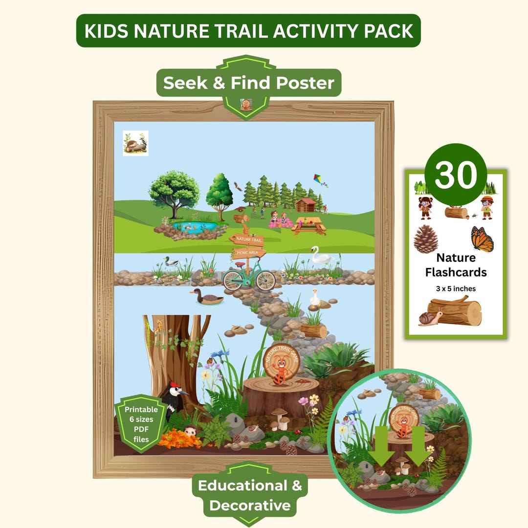 Nature Trail Scavenger Hunt Activity Printable – 30 Flashcards + Poster ...