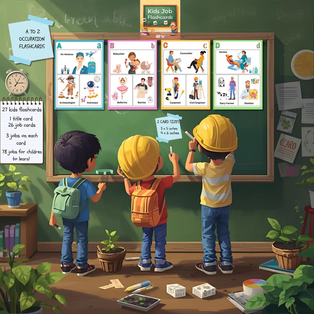 78 Occupations A to Z Kids Flashcards Alphabet Professions Jobs Career ...