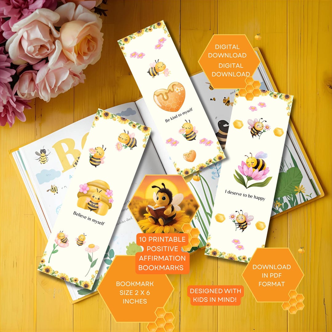 10 Bee Positive Affirmations Kids Bookmarks, Digital Mental Health ...