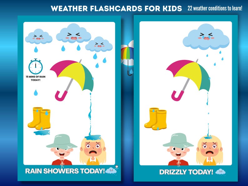23 Learn Weather Conditions Kids Printable Flashcards, Digital ...
