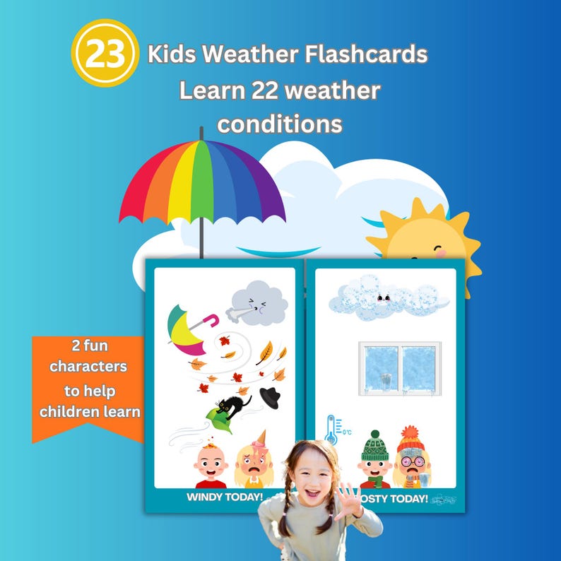 23 Weather Flashcards for Kids, Printable Children Educational Home ...