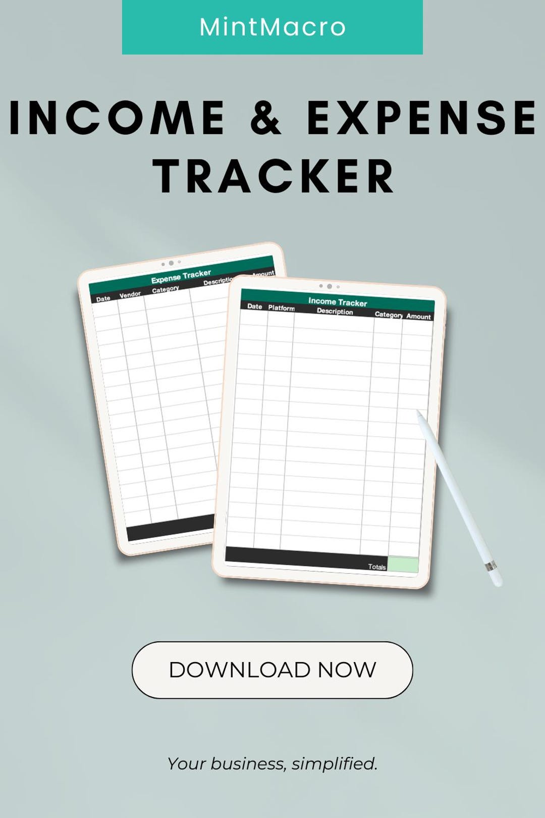 Income & Expense Tracker Printable | Small Business Budget Planner ...