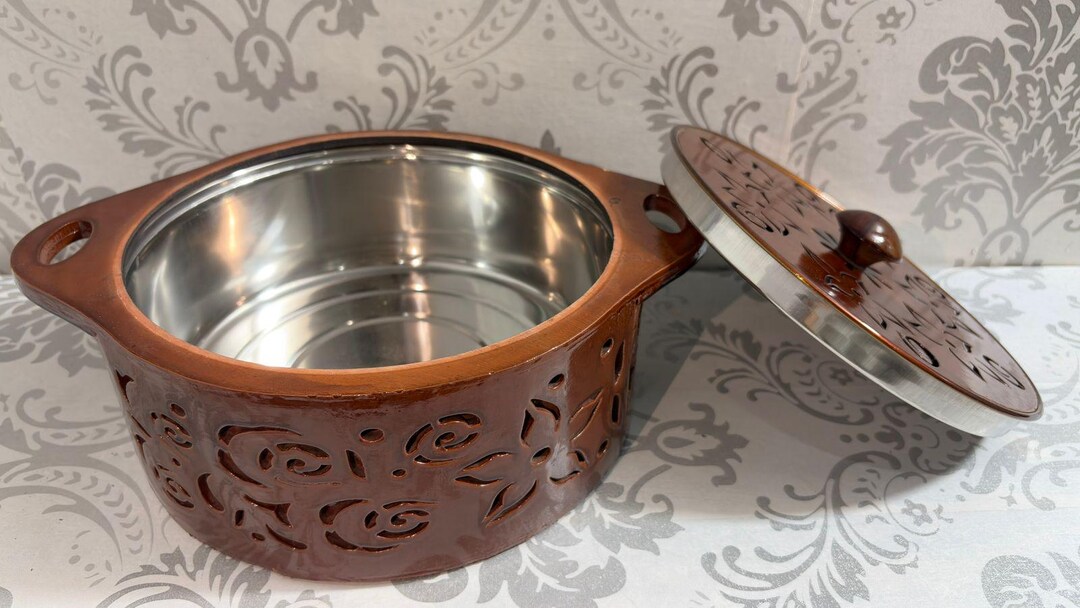 Handcrafted Ceramic Casserole With Stainless Steel Insert | Floral ...