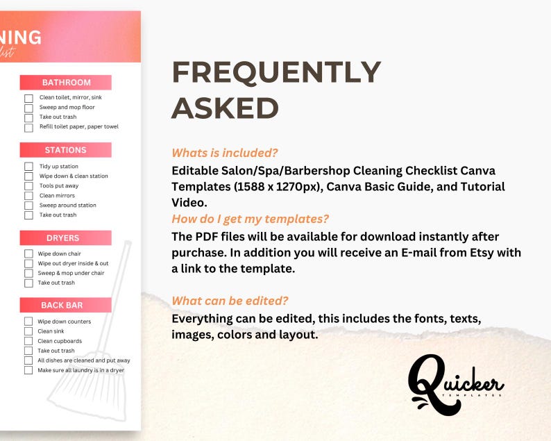 Salon Cleaning Checklist Canva Template: Editable Spa, Barbershop ...