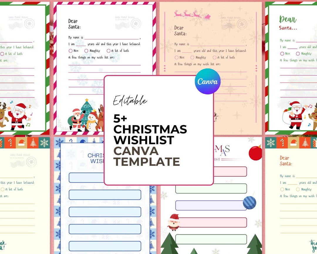 Editable Kids Christmas Wish List Canva Template: Letter to Santa, Dear ...