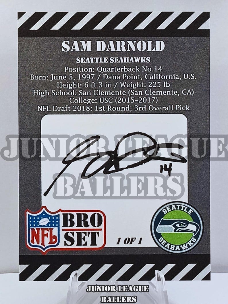 SAM DARNOLD Rookie QB Seahawks Custom Art Card by Junior League Ballers ...