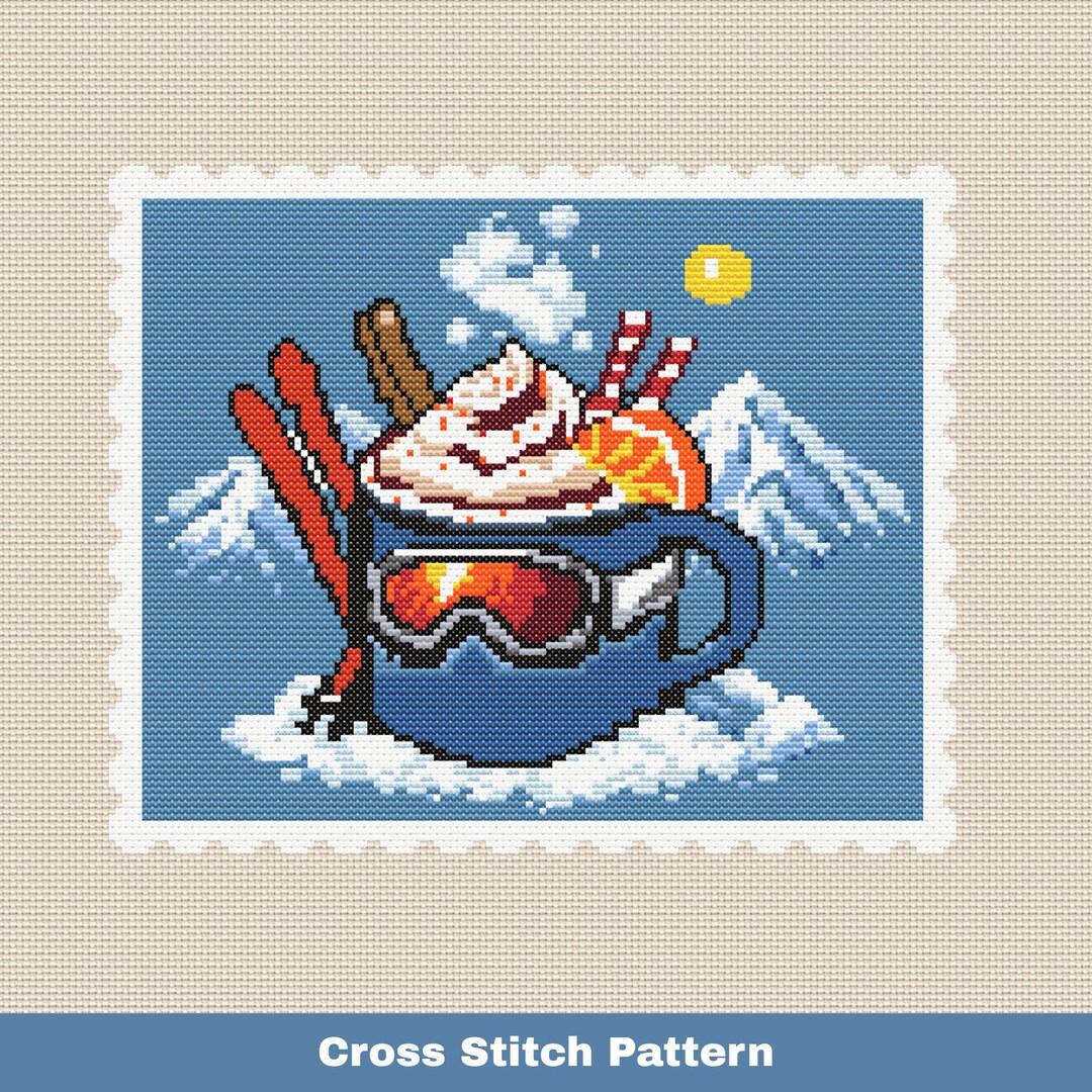 Stamped Stamp Cross Stitch Pattern Apres Ski Winter Embroidery Counted ...