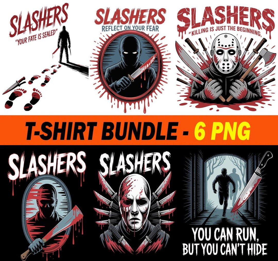 Slashers Horror Movie T-shirt Design Bundle | 6 PNG Sublimation ...