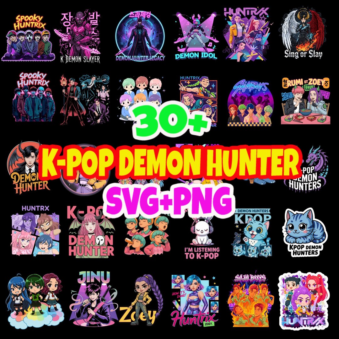 K-pop Demon Hunter Mega Bundle | 32 PNG + SVG Files | 14"x14" 300 DPI ...
