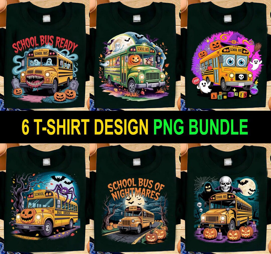 Halloween School Bus Driver PNG Bundle: Spooky T-shirt Designs (digital ...