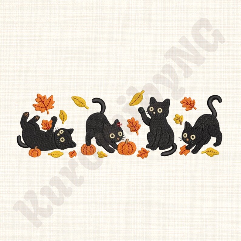 Black Cats & Pumpkins Embroidery Design: Halloween Cat Lover (digital ...