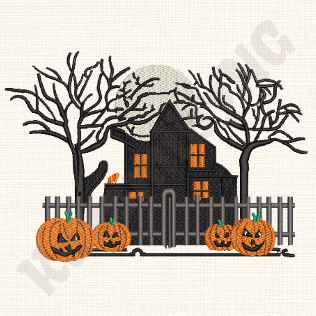 Haunted House Machine Embroidery Design, Halloween Embroidery Design ...