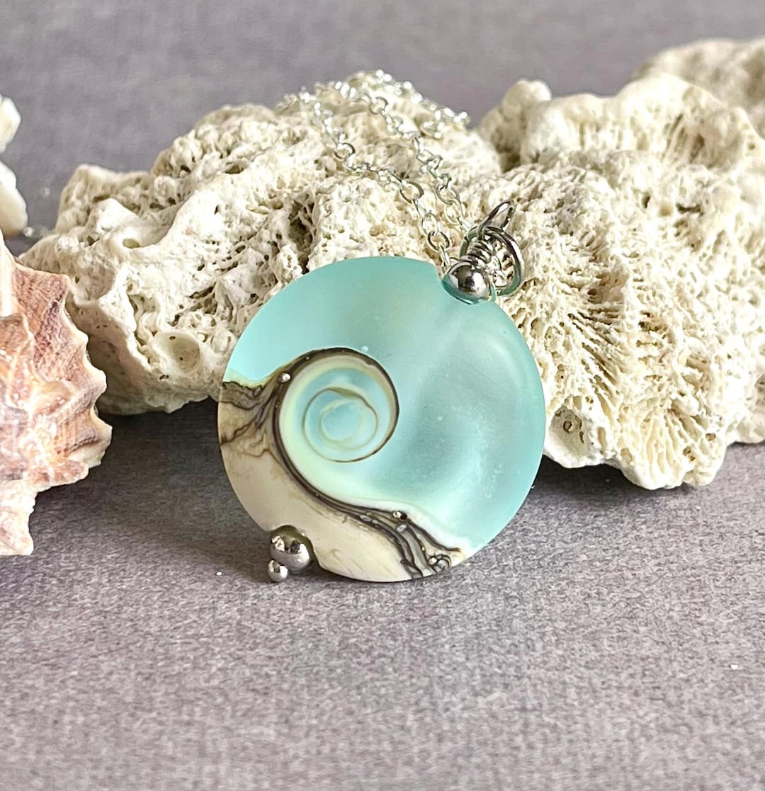 Lampwork Sea Glass Necklace, Wave Necklace, Ocean Glass Necklace, Beach ...