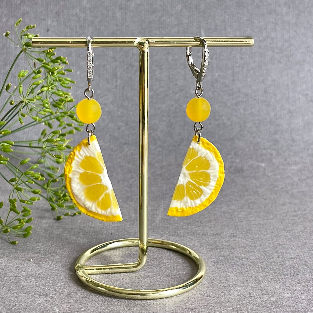 Lemon Earrings, Lemon Slice Earrings, Citrus Dangle Jewelry, Funny ...