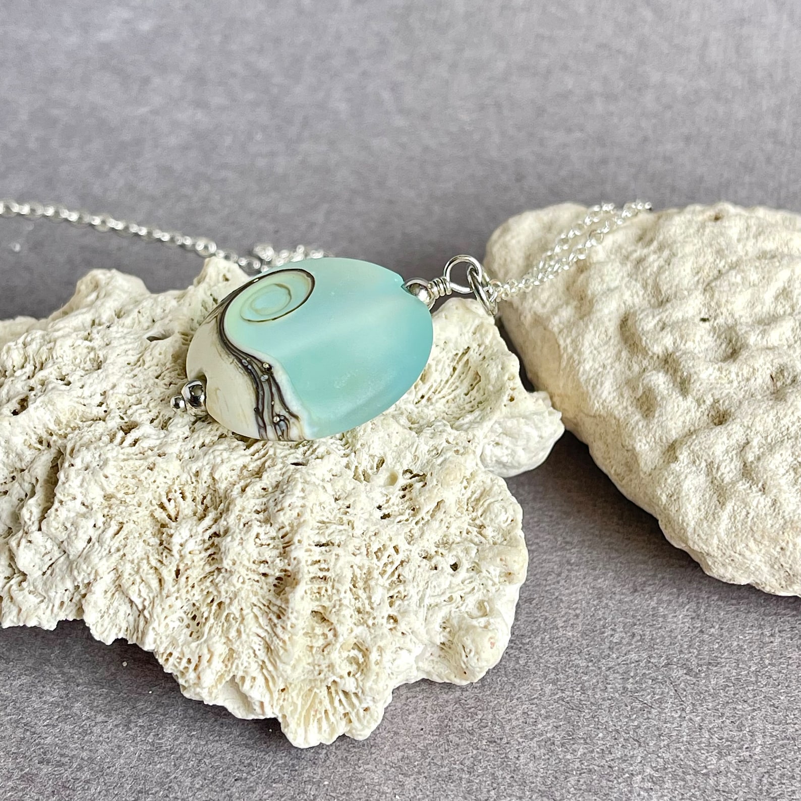 Lampwork Sea Glass Necklace, Wave Necklace, Ocean Glass Necklace, Beach ...