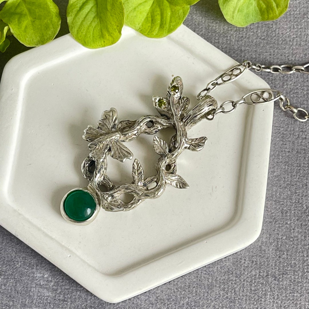 Silver Sterling 925 Forest Pendant, Forest Silver Pendant, Jade Stone ...