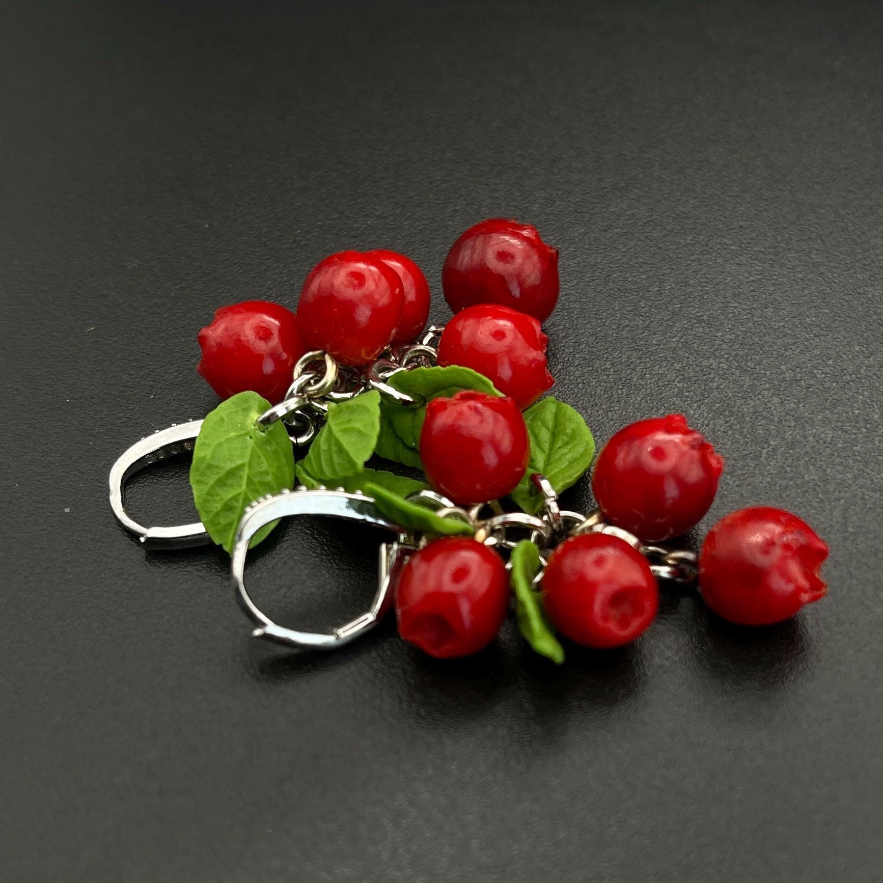 Red Berries Handmade Earrings, Fruit Berries Jewelry, Christmas Girl ...