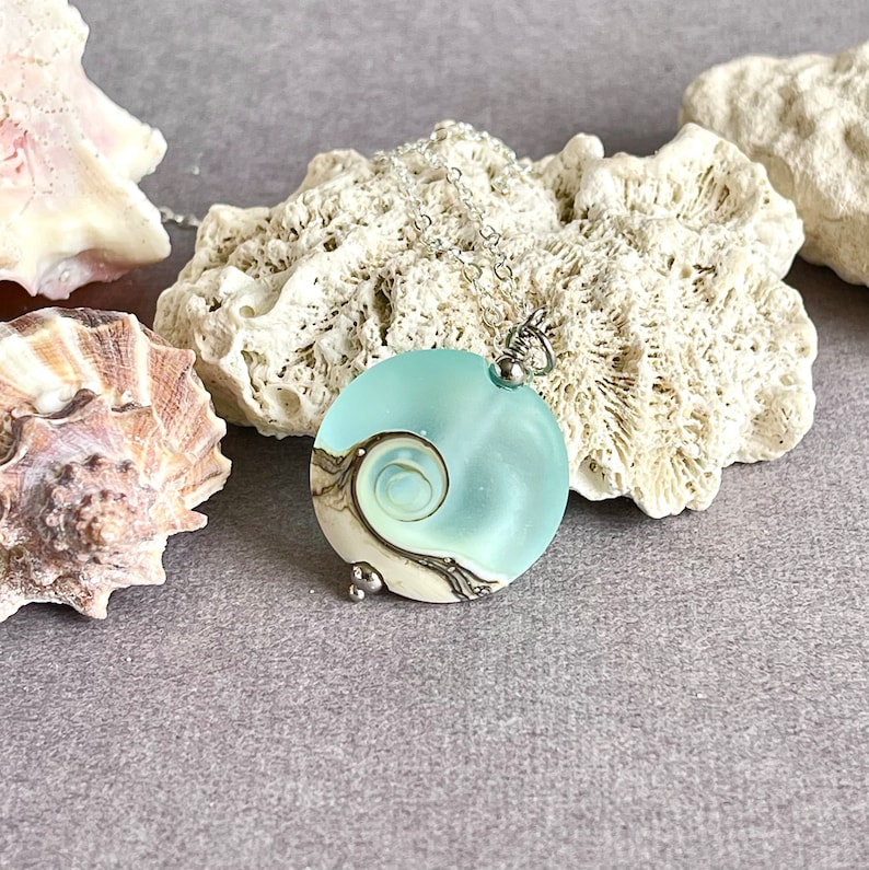 Lampwork Sea Glass Necklace, Wave Necklace, Ocean Glass Necklace, Beach ...