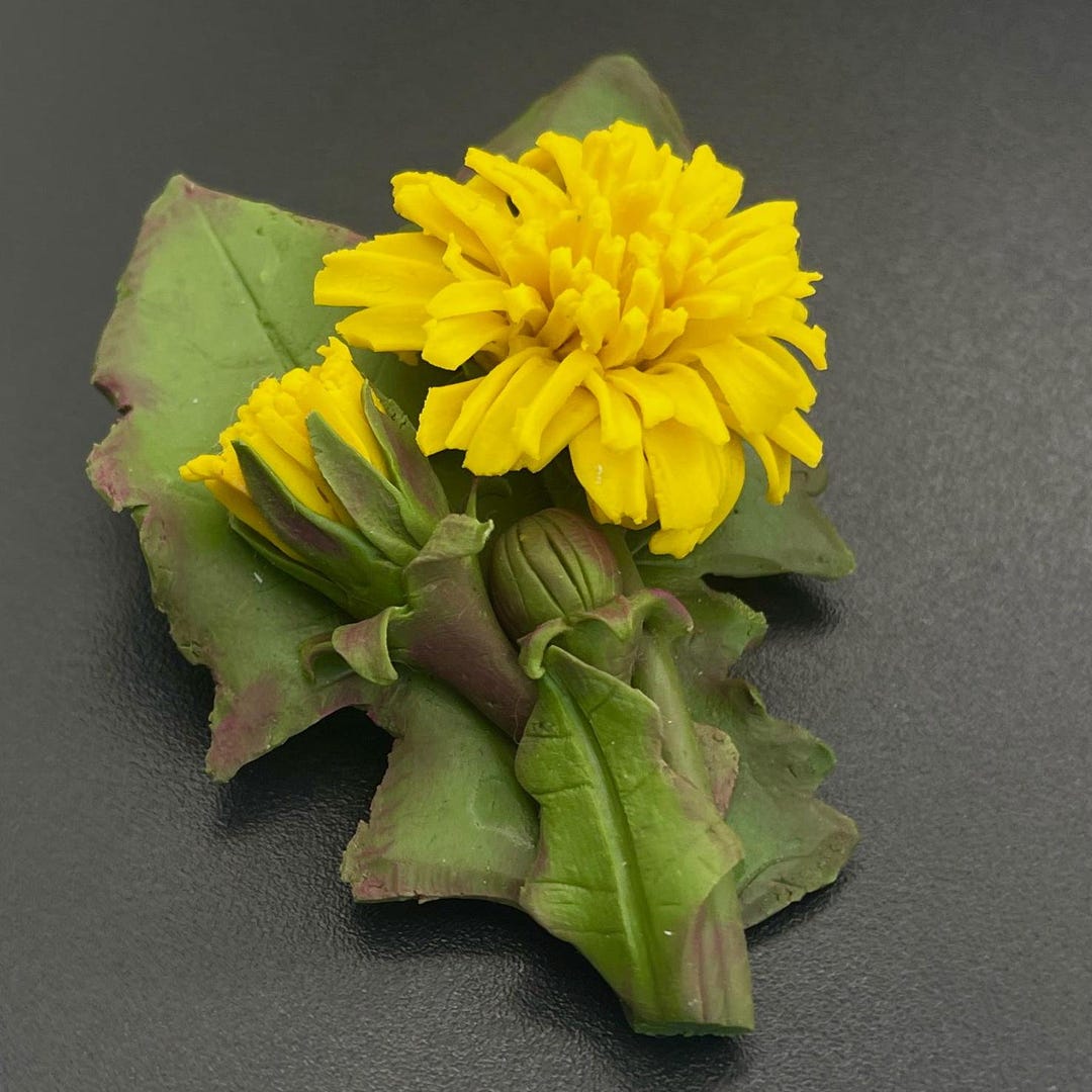 Dandelion Brooch, Yellow Dandelion Flower, Handmade Polymer Clay Brooch ...