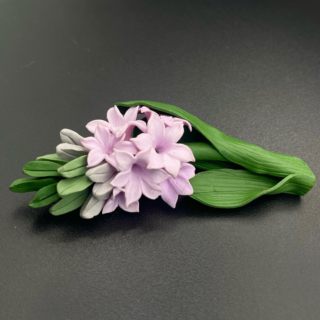 Handmade Pink Hyacinth Flower Brooch, Polymer Clay Floral Accessory - Etsy