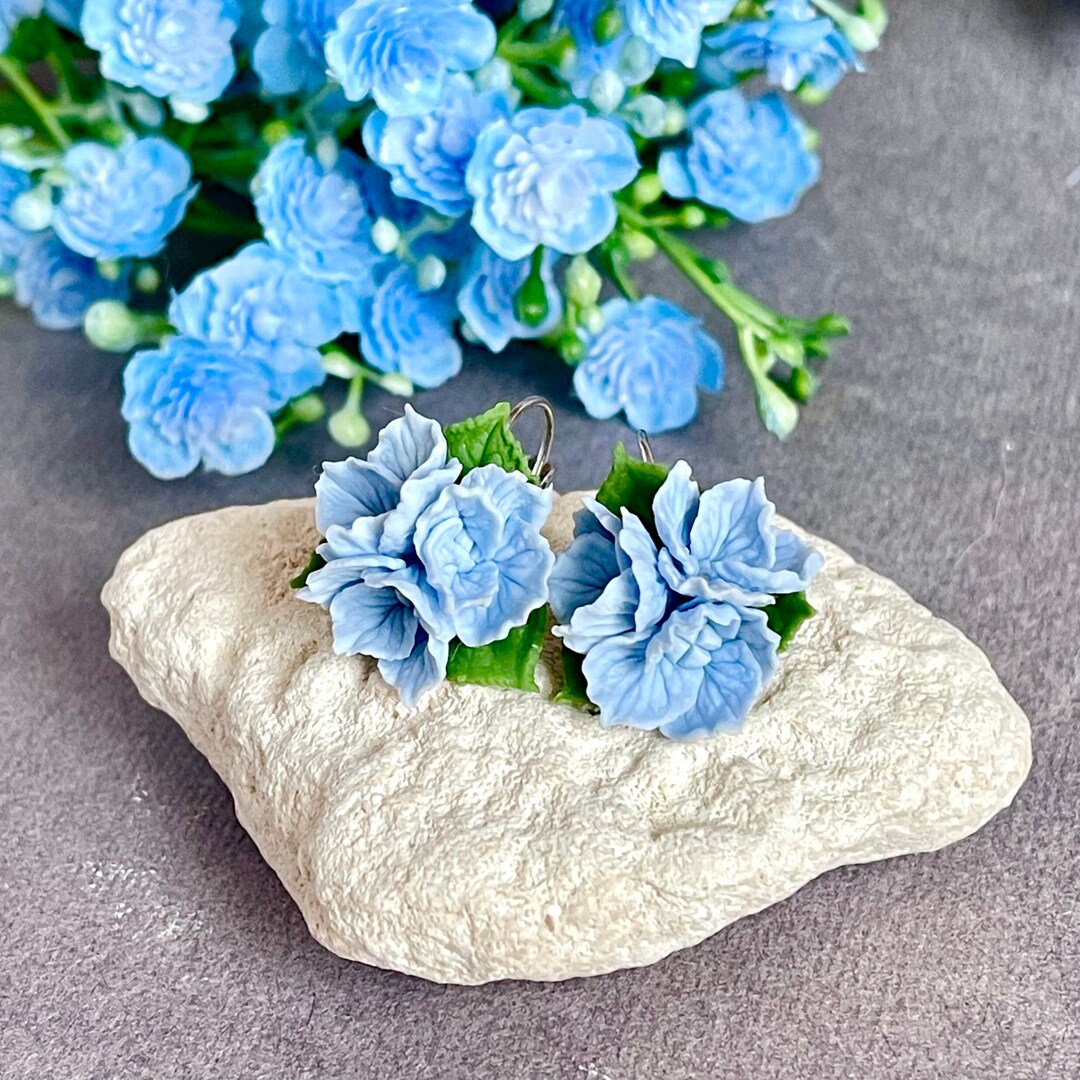 Hydrangea Earrings, Realistic Flower Earrings, Blue Hydrangea, Floral ...